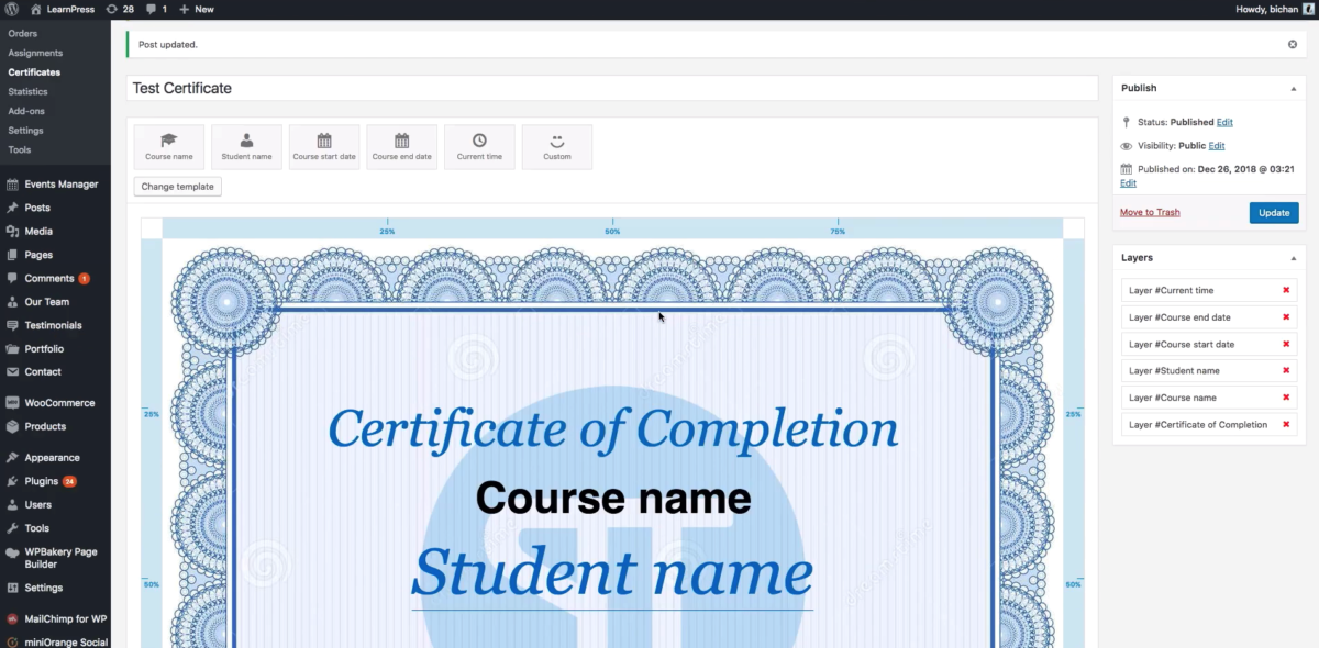 Certificates Add-on for LearnPress - ThimPress