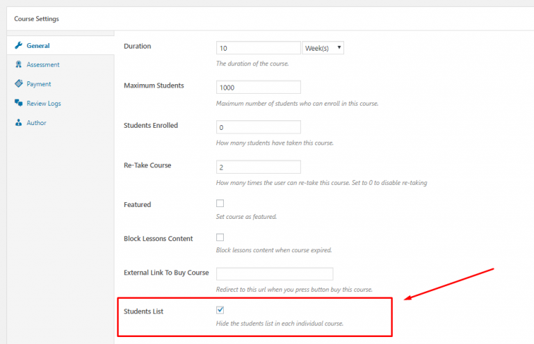 Student List add-on for LearnPress