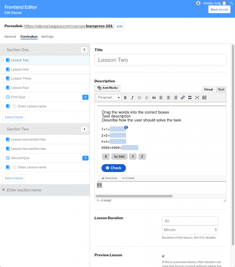 Frontend Editor add-on for LearnPress - ThimPress